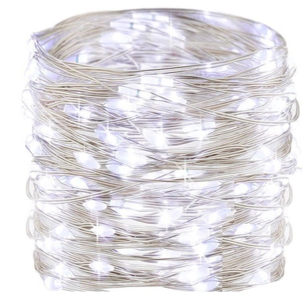Lampki 100 LED Druciki Mikro Na Baterie 10m Zimna Biel