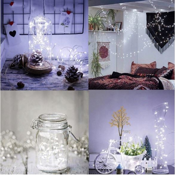 Lampki 100 LED Druciki Mikro Na Baterie 10m Zimna Biel